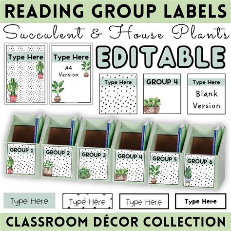 Editable Reading Group Box Labels Succulent And House Plant Classroom