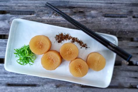 Sweet And Savory Simmered Daikon Radish Plant Based Matters