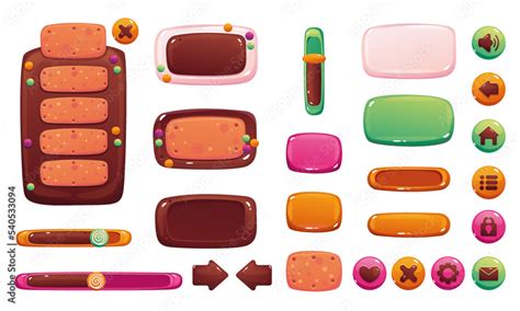 Candy Sweet Style Chocolate Cookie Menu Game Ui Button Interface Design