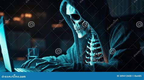 Anonymous Skeleton Hacker In The Dark An Eerie Image Of A Skeleton