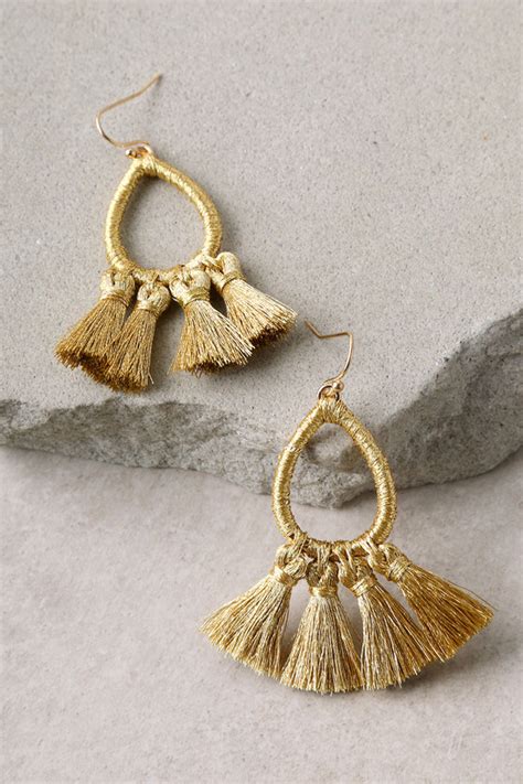 Boho Gold Earrings Tassel Earrings Lulus