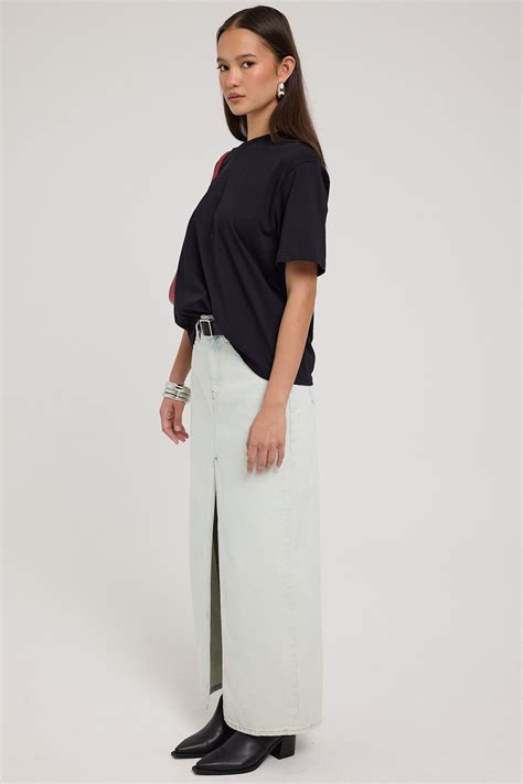 Calvin Klein Ck Jeans Front Split Maxi Denim Skirt Light Blue Denim