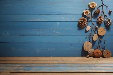 Tablas De Madera Y Fondo Azul Foto Premium