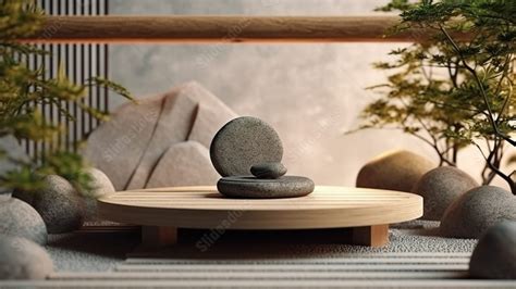 免費3d渲染展示了日本影響的禪宗花園的寧靜之美與石平衡背景相匹配ppt背景下載 Slidesdocs