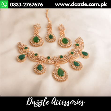 Mesmerizing Golden Green Bridal Set Dazzle Accessories