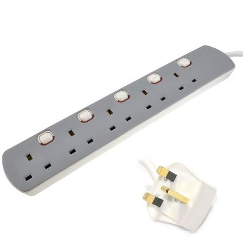 4 Gang Way UK 13A Trailing Socket Mains Power Extension Lead 2m W LED
