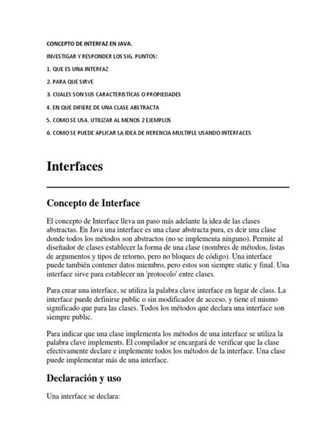 Concepto De Interfaz En Java Pdf Objeto Informática Java