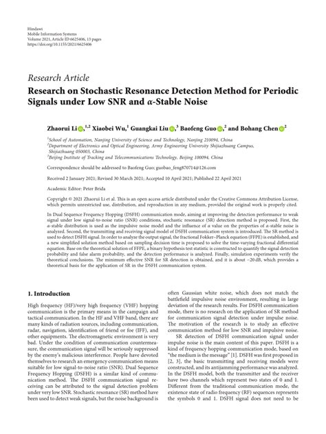 PDF Research on Stochastic Resonance Detection Method for Periodic Signals under Low SNR and α