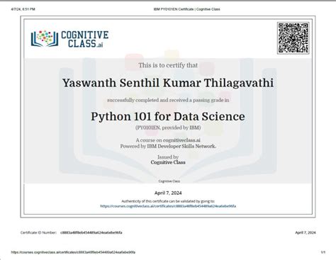 Yaswanth Senthil Kumar Thilagavathi On Linkedin Python101 Datascience Ibm Onlinelearning