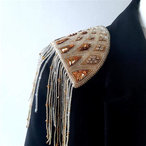 Gold Beaded Epaulettes Fringe Shoulder Accessories Detachable Sleeves
