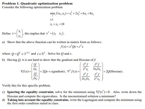 Solved Problem Quadratic Optimization Problem Consider Chegg