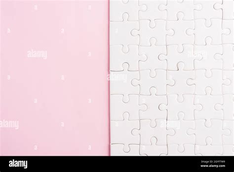 Top View Flat Lay Of Paper Plain White Jigsaw Puzzle Game Texture On A