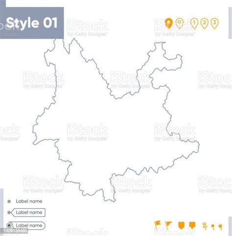 Yunnan Chine Carte Des Traits Isolée Sur Fond Blanc Plan De La Carte