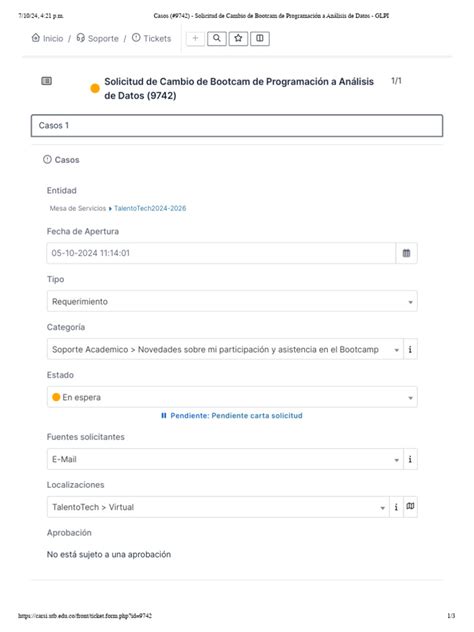 casos 9742 solicitud de cambio de bootcam de programación a análisis de datos glpi pdf
