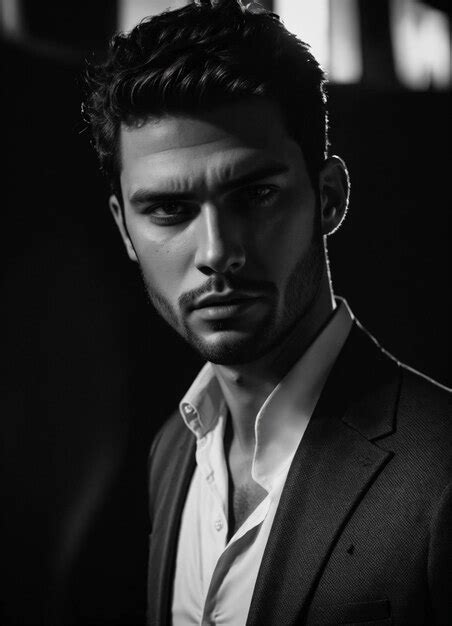 Black And White Man Image With Black Background In A Formal Dress Ai
