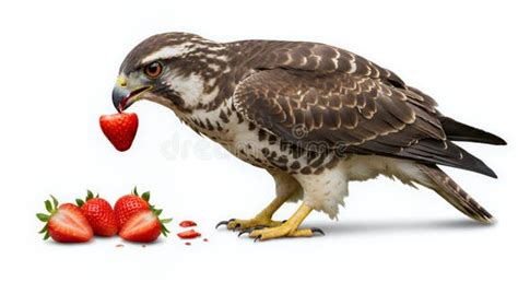 Playful Chibi Hawk Eating Strawberry Pixel Art Style Stock Illustration Illustration Of