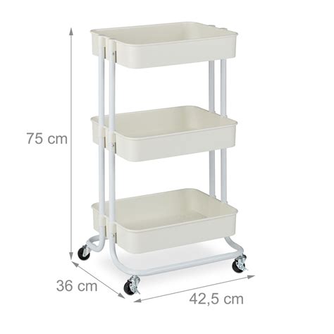 Количка за сервиране Relaxdays с 3 рафта бяла 75 X 42 5 X 36 см