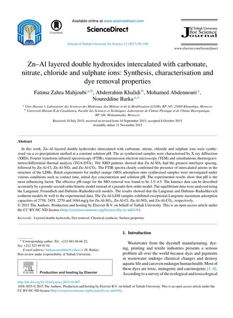 Pdf Znal Layered Double Hydroxides Intercalated With Carbonate Nitrate Chloride And Sulfate