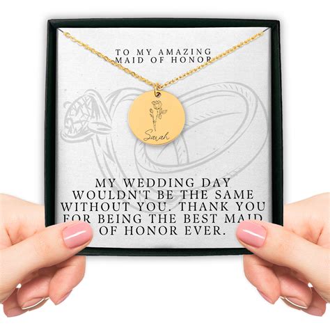 Maid Of Honor Personalized Birth Flower Necklace 18kt Plated Steel