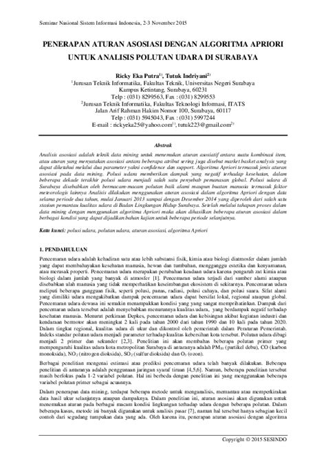 Pdf Penerapan Aturan Asosiasi Dengan Algoritma Apriori Untuk Analisis Polutan Udara Di Surabaya