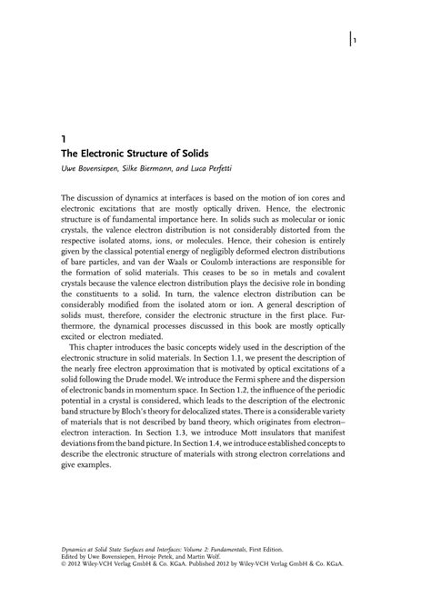 1 The Electronic Structure Of Solids Uwe Bovensiepen Silke Biermann