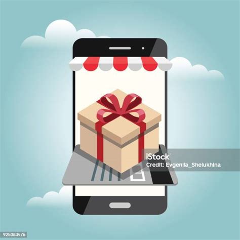 온라인 Shopfront입니다 온라인 쇼핑 및 전자 상거래 개념입니다 빨간 테이프와 선물 상자입니다 신용 카드로 온라인 지불 3차원 형태에 대한 스톡 벡터 아트 및 기타