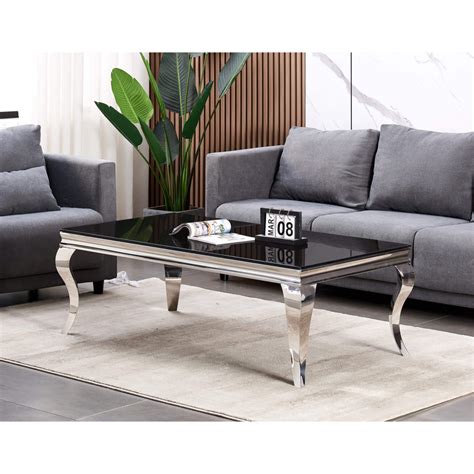 Atlanta Coffee Table Black Glass And Silver Legs Heartlands Furniture