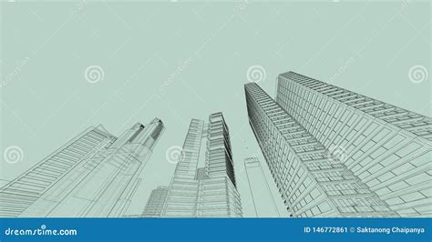 L neas De La Perspectiva Del Edificio De La Arquitectura Del Ejemplo D Stock de ilustración