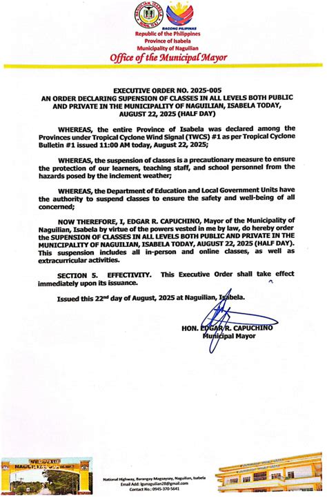 Local Annoucement Executive Order No 2025 005 An Order Declaring