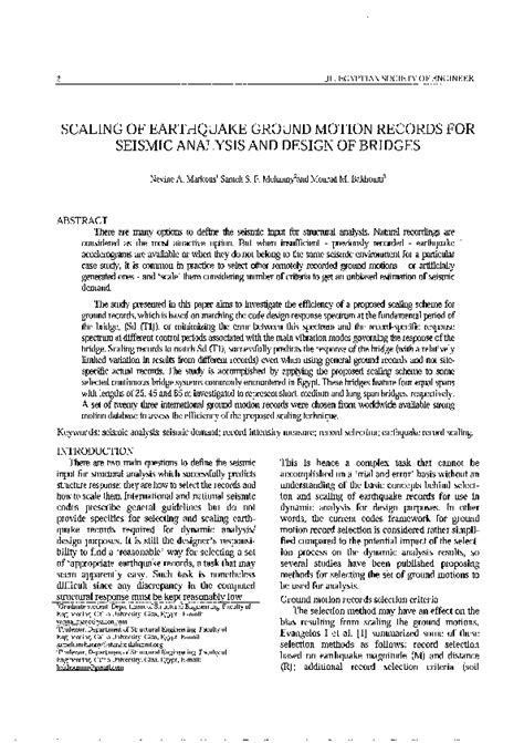 Pdf Scaling Of Earthquake Ground Motion Records For Seismic Analysis