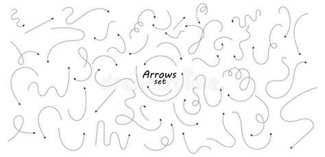 Set Of Hand Drawn Thin Dash Line Arrows Collection Of Curved Pointers Stock Illustration