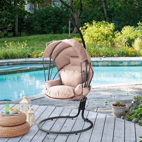 Barton Indoor Outdoor Hanging Egg Chair Swing With Stand Cushions