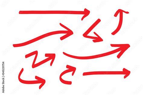 Hand Drawn Red Arrows Doodle Direction Mark Handmade Sketch Symbols Set On A White Background