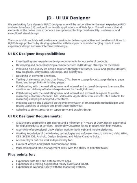 jd ui ux designer pdf user interface design