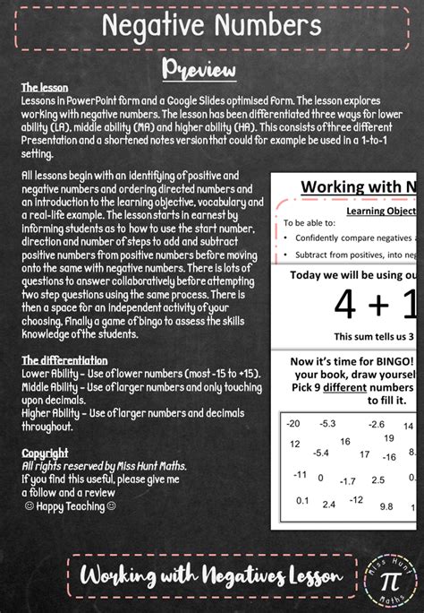Negative Numbers Working With Negatives Lesson Teaching Resources
