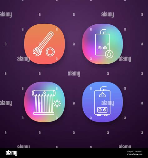 Heating App Icons Set Ui Ux User Interface Electric And Gas Water Heaters Heating Boiler