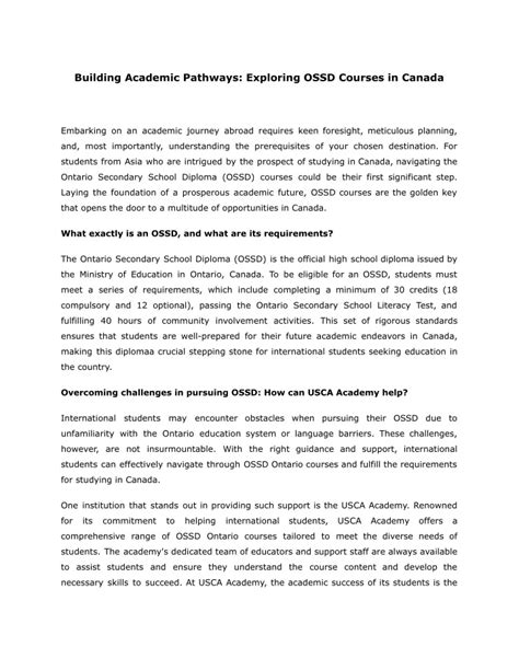 PPT Building Academic Pathways Exploring OSSD Courses In Canada