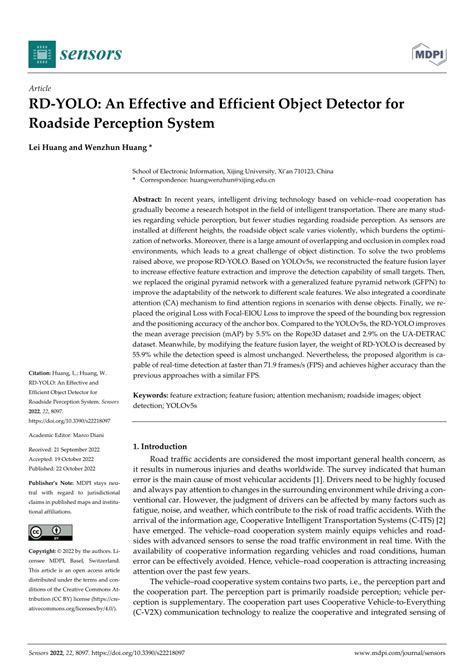 Pdf Rd Yolo An Effective And Efficient Object Detector For Roadside Perception System