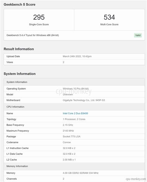 Intel Core2 Duo E6400 Benchmark, Test and specs