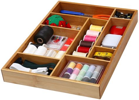 YBM Home Bamboo Drawer Organizer For Home Organization 9 Compartment