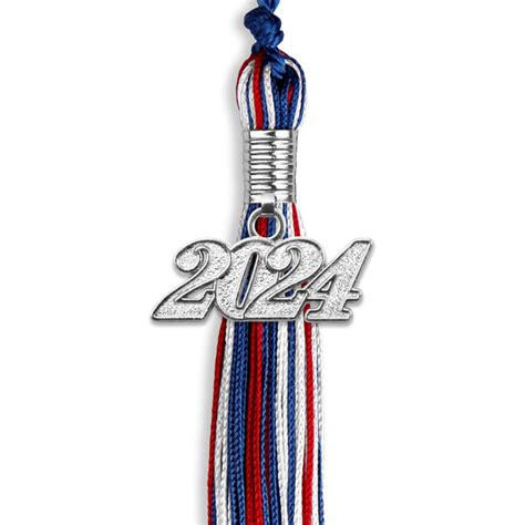 Royal Blueredwhite Mixed Color Graduation Tassel With Silver Date