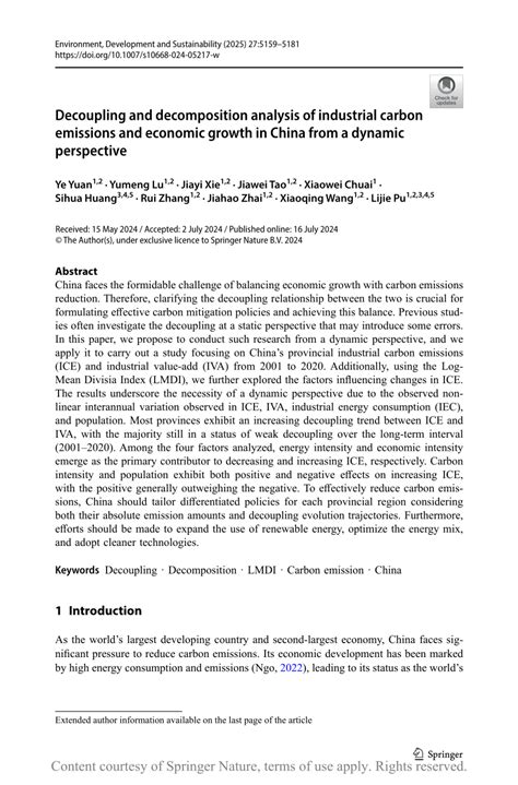 Decoupling And Decomposition Analysis Of Industrial Carbon Emissions