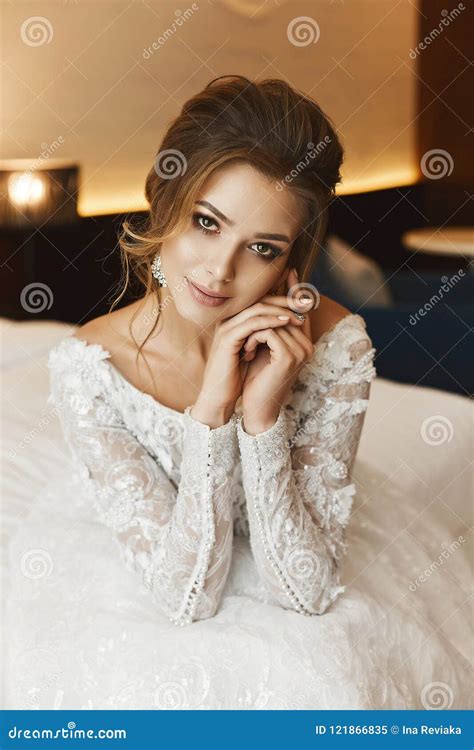 Portrait Of Beautiful And Sensual Brunette Model Girl With Bright
