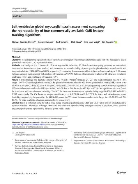 Pdf Left Ventricular Global Myocardial Strain Assessment Are Cmr Feature Tracking Algorithms