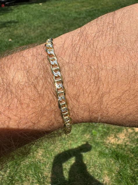 925 Sterling Silver 14k Gold Plated Two Tone Diamond Cut Mariner Link