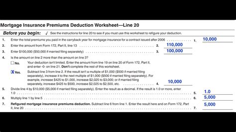 Mortgage Insurance Premium Deduction Worksheet Irs Form 172 Part Ii