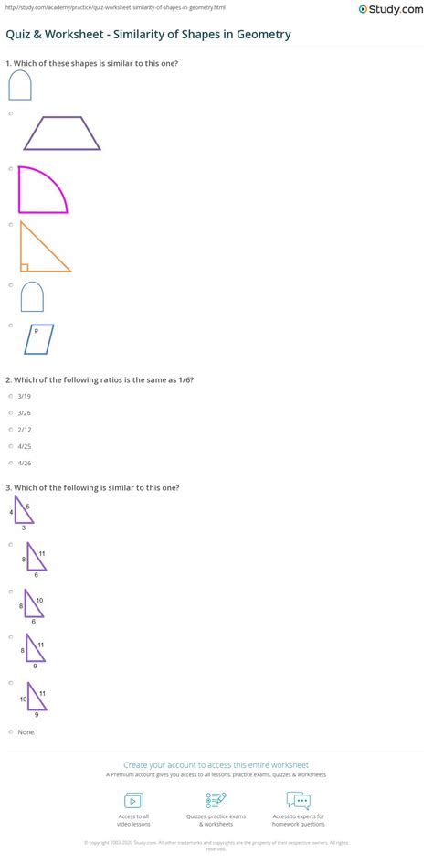 Quiz And Worksheet Similarity Of Shapes In Geometry