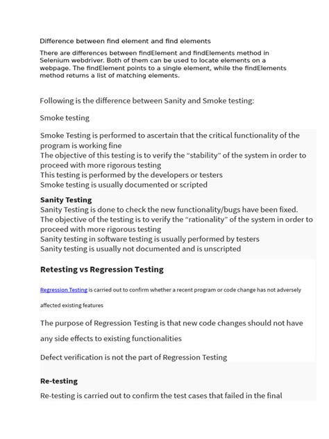 Difference Between Find Element And Find Elements Pdf Software Testing Inheritance Object