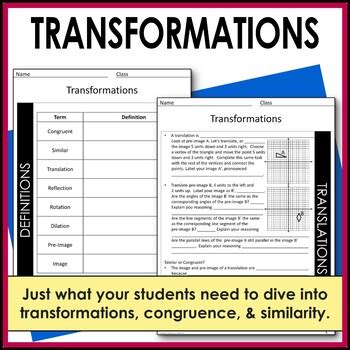 Transformations Guided Notes Geometric Transformations Notes Th Grade Math