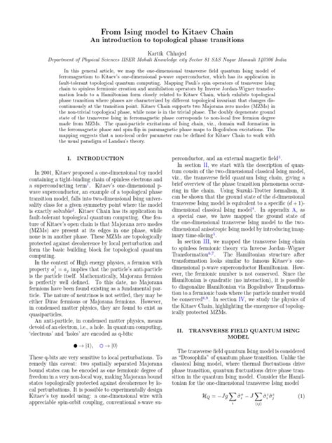 From Ising Model To Kitaev Chain 200901078v6 Pdf Spin Physics